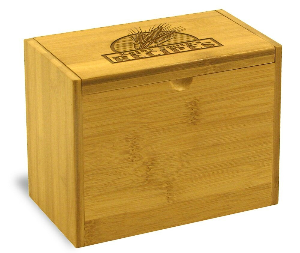 Wheat Grain Personalized Bamboo Recipe Card Box