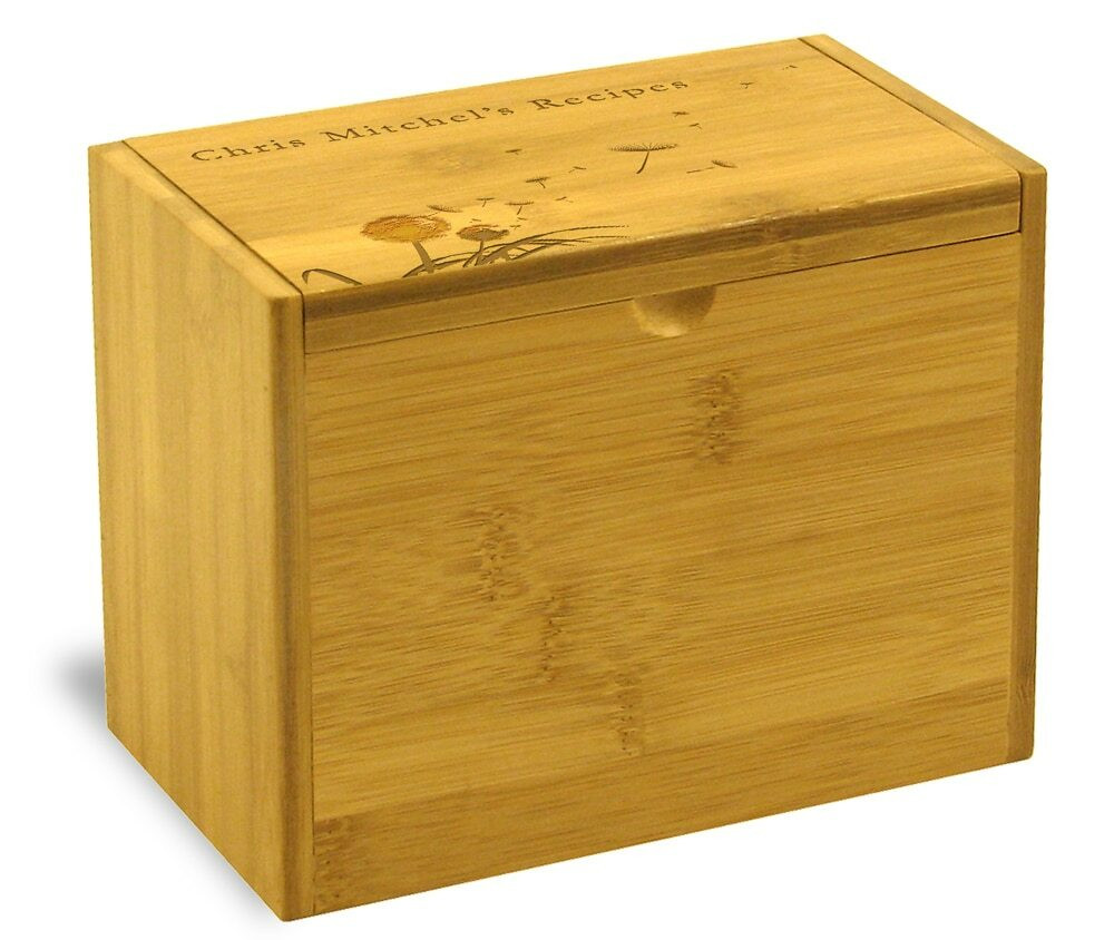 Dandelion Seeds Engraved Personalized Bamboo Recipe Box