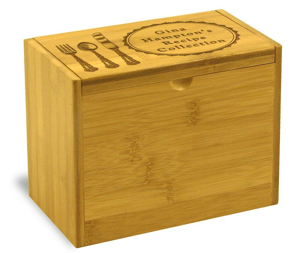 Silverware Personalized Bamboo Recipe Card Box