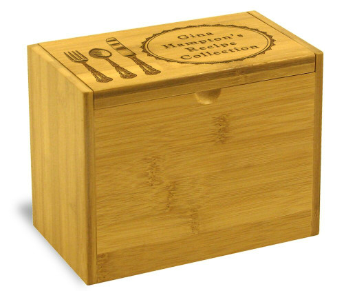 Silverware Personalized Bamboo Recipe Card Box