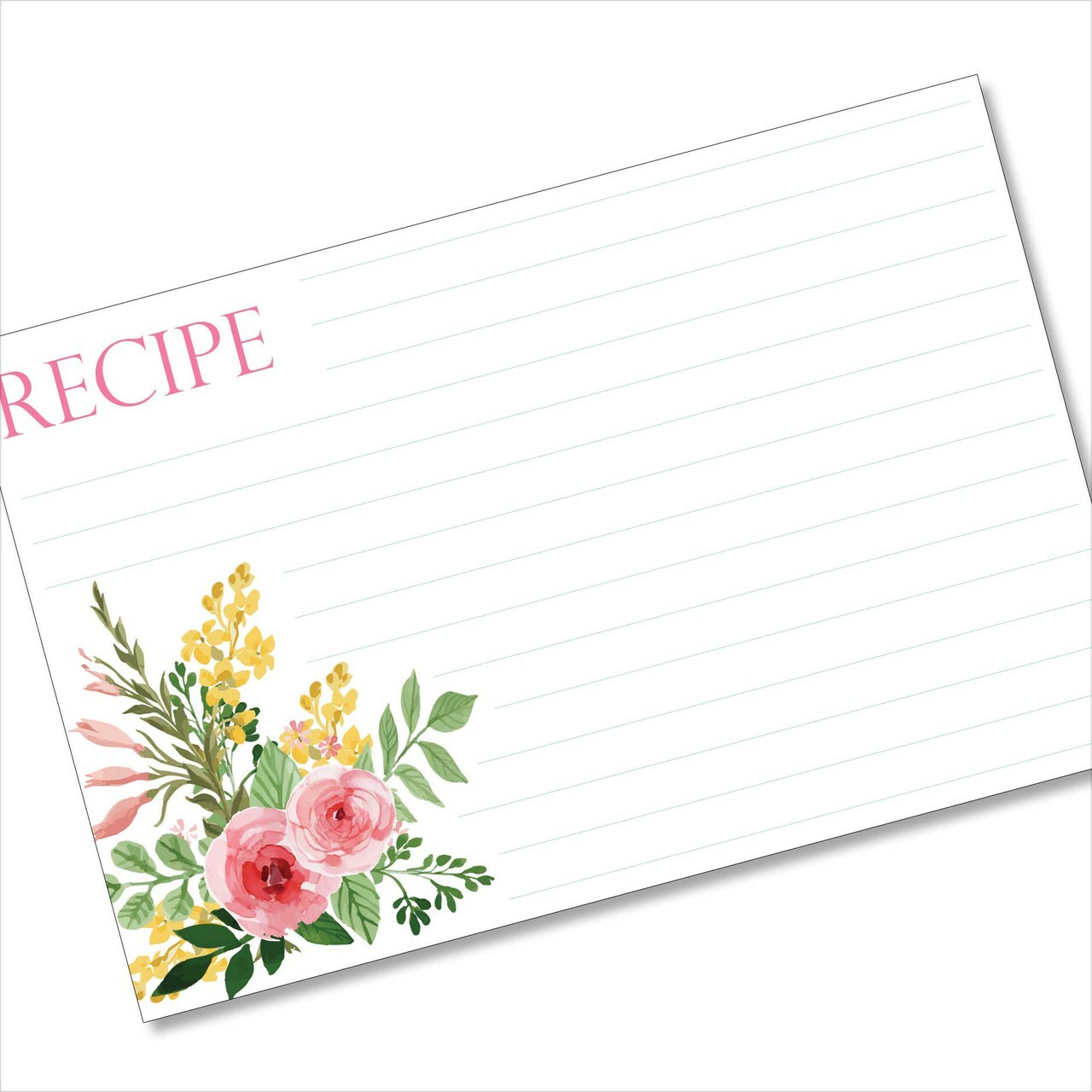 Pink 4x6 Recipe Cards: Two Pink Watercolor Roses Order Online