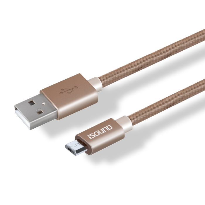 10 ft Braided Micro-USB Cable, gold - iSound