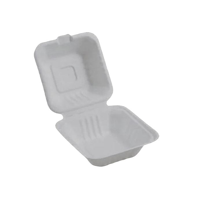 Bagasse Hinged Container 5.5x5.5x2.8" 1-Compart Case 400