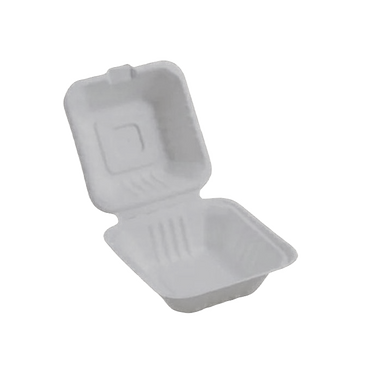 Bagasse Hinged Container 5.5x5.5x2.8" 1-Compart Case 400