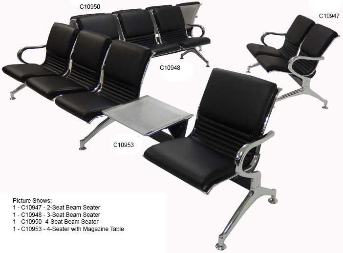 Upholstered Beam Seating Chairs - Padded Five-Seater