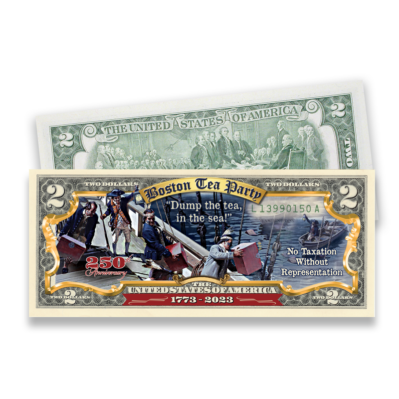 2023 Boston Tea Party Colorized $2 Bill - National Collector's Mint