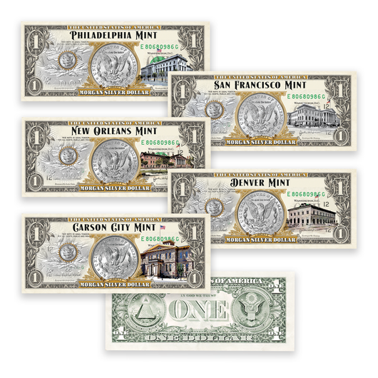 5 pc Morgan $1 Bill Mint Mark Collection - National Collector's Mint