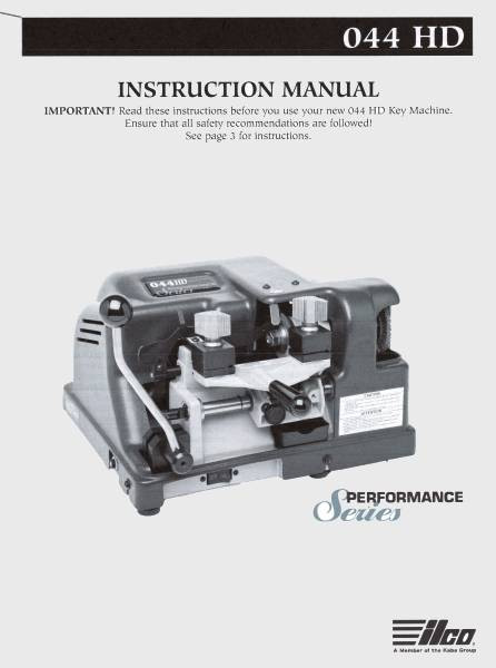 ILCO 044HD Key Machine Operating Manual.