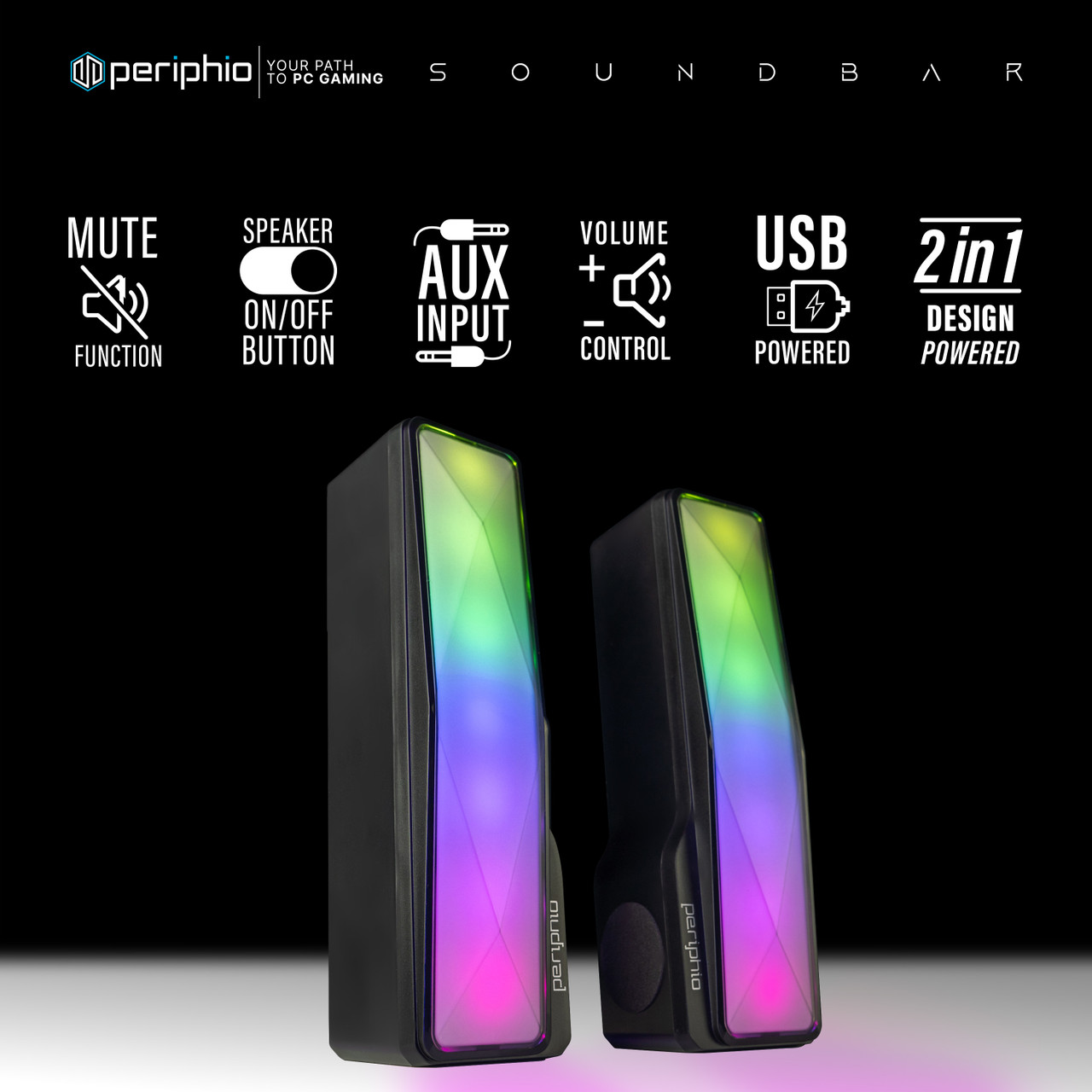 Periphio RGB 2.0 Channel Soundbar