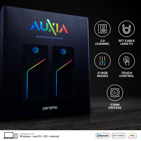 Periphio Auxia Desktop Bluetooth Speakers | Touch Controlled RGB