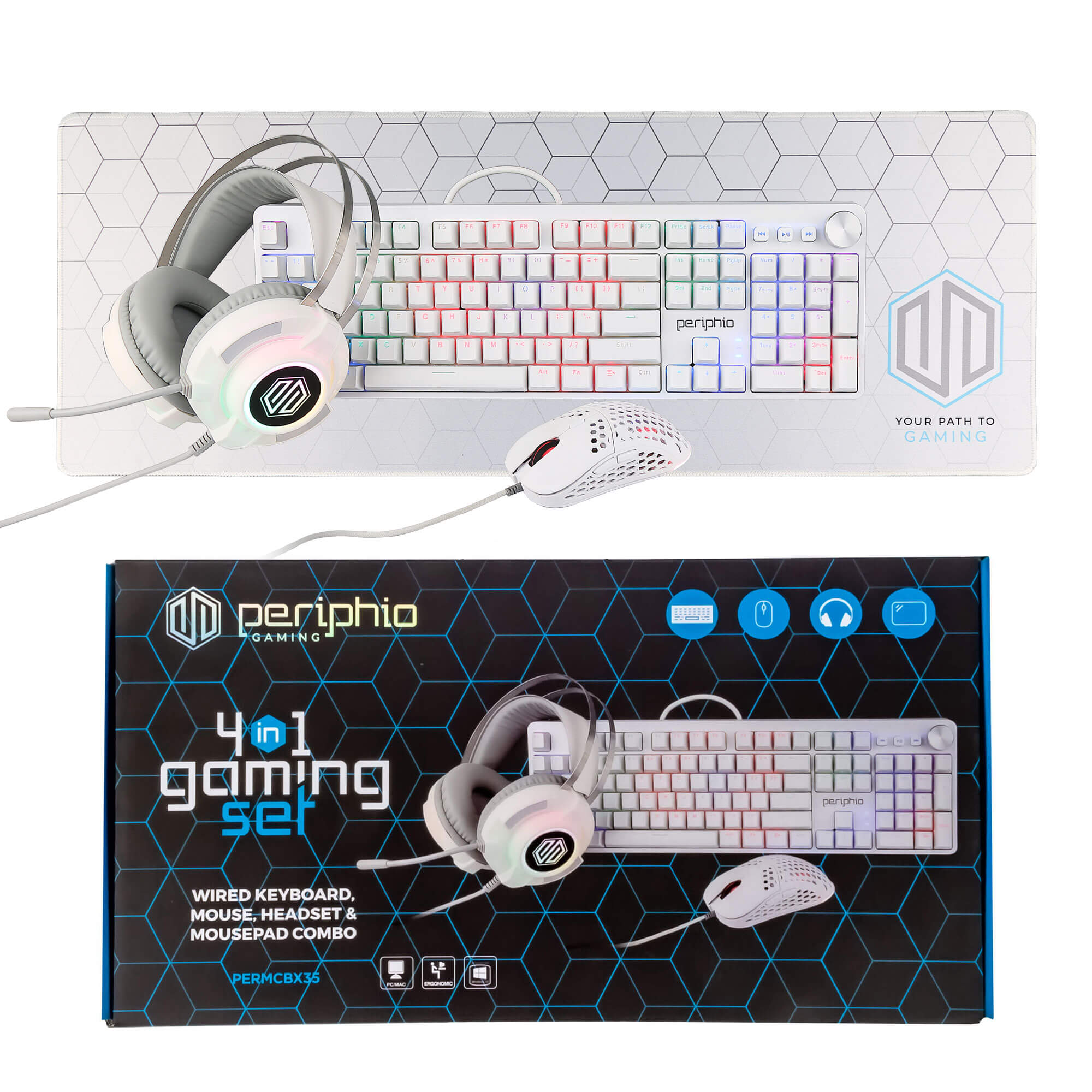Periphio Quattro 4-in-1 PC Gaming Starter Kit: RGB Mechanical Keyboard ...