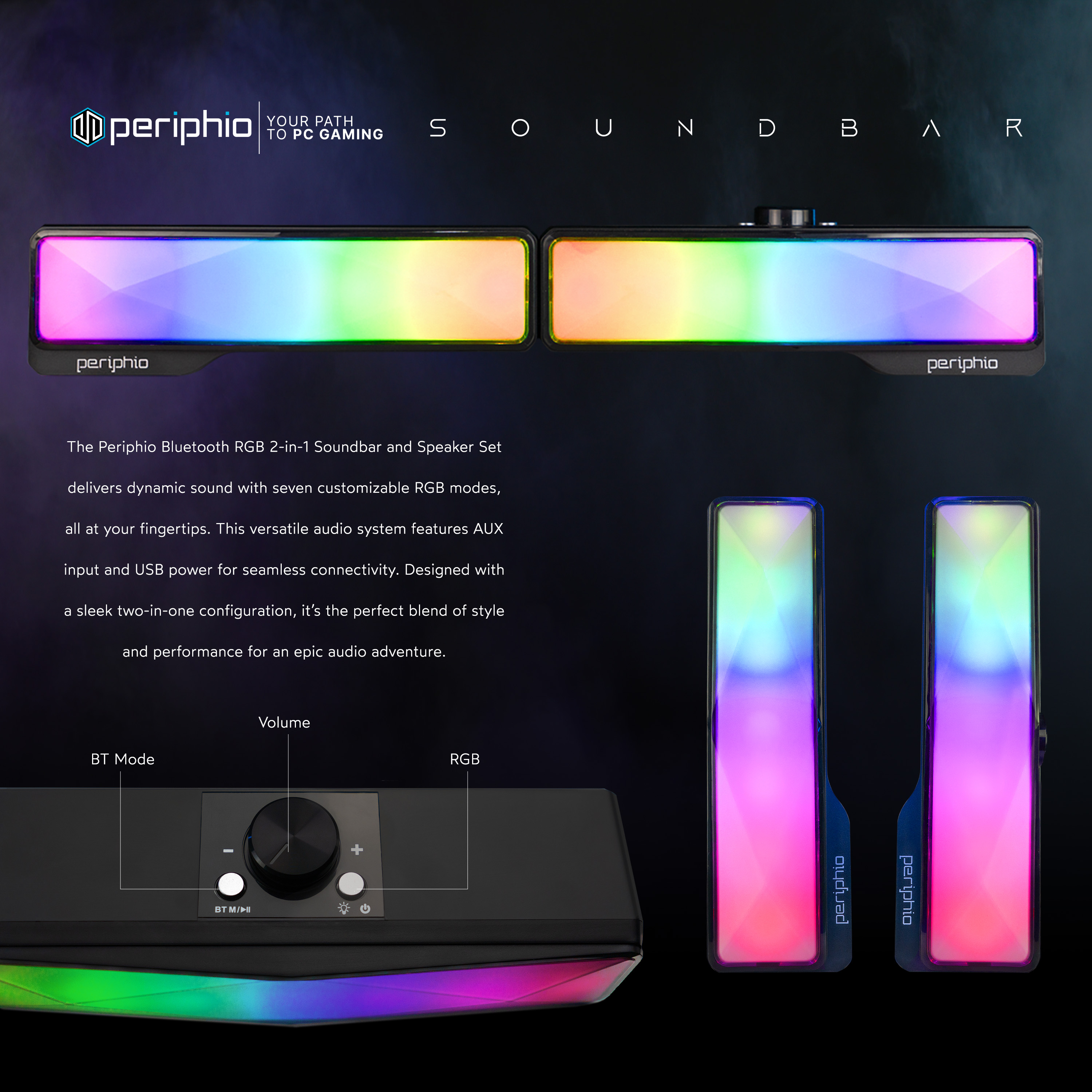 Periphio RGB 2.0 Channel Soundbar