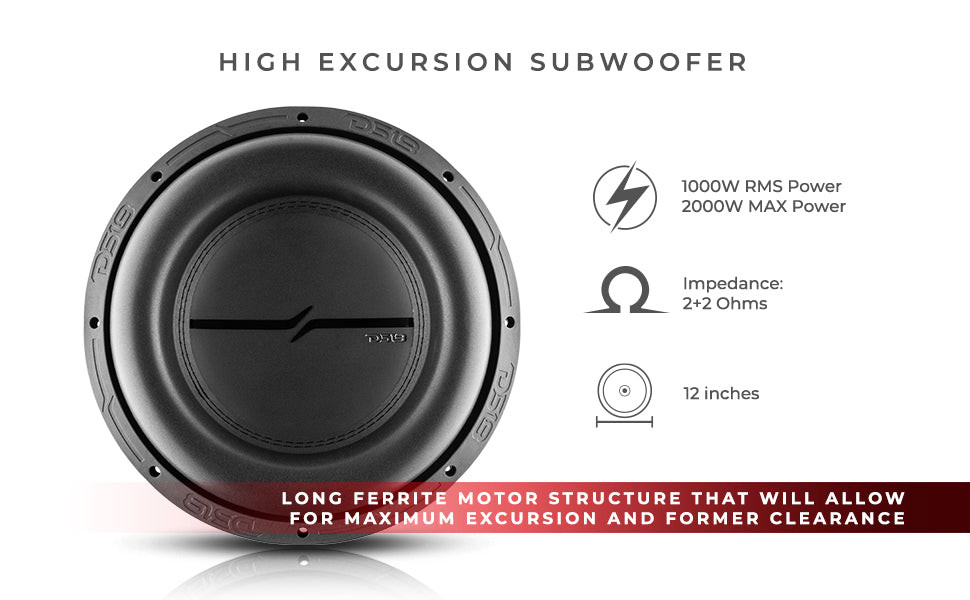 DS18 ZXI12.2D High Excursion 12" Car Subwoofer 2000 Watts 2-Ohm DVC ...