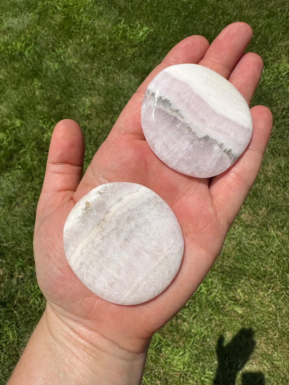 Mangano Calcite Palm Stone | New Moon Beginnings