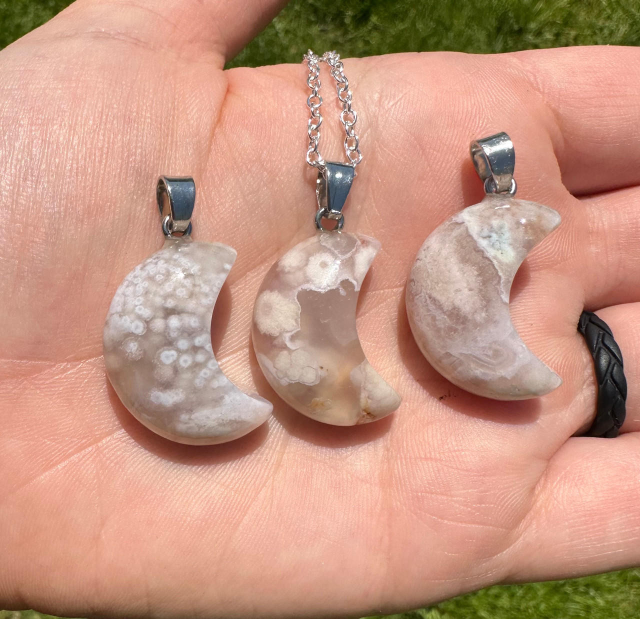 Flower Agate Moon Pendant | New Moon Beginnings