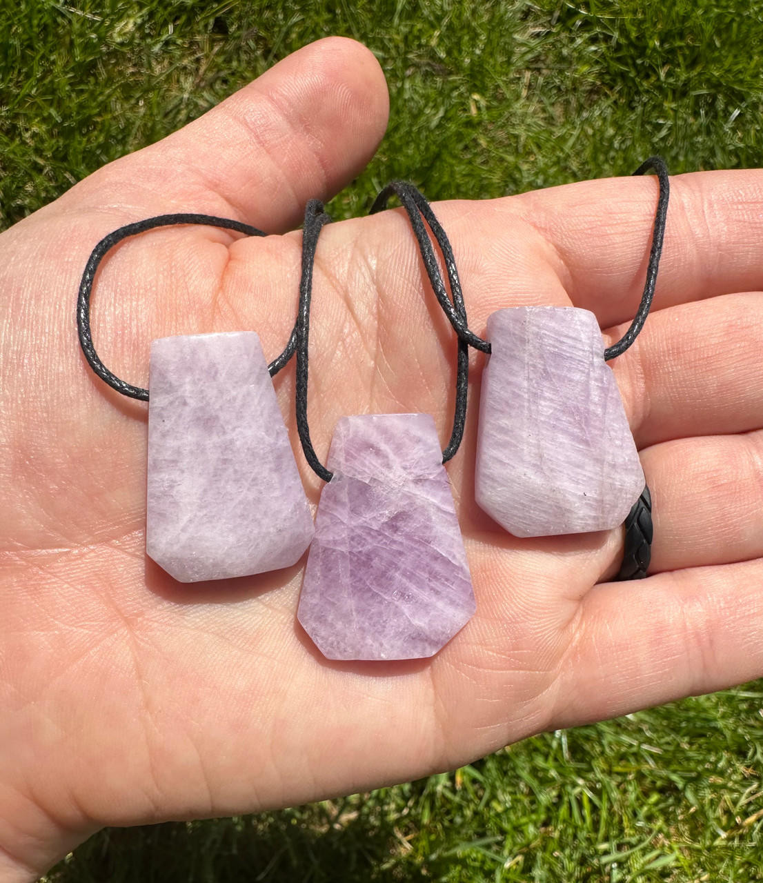 Kunzite Coffin Shaped Pendant on Cord | New Moon Beginnings