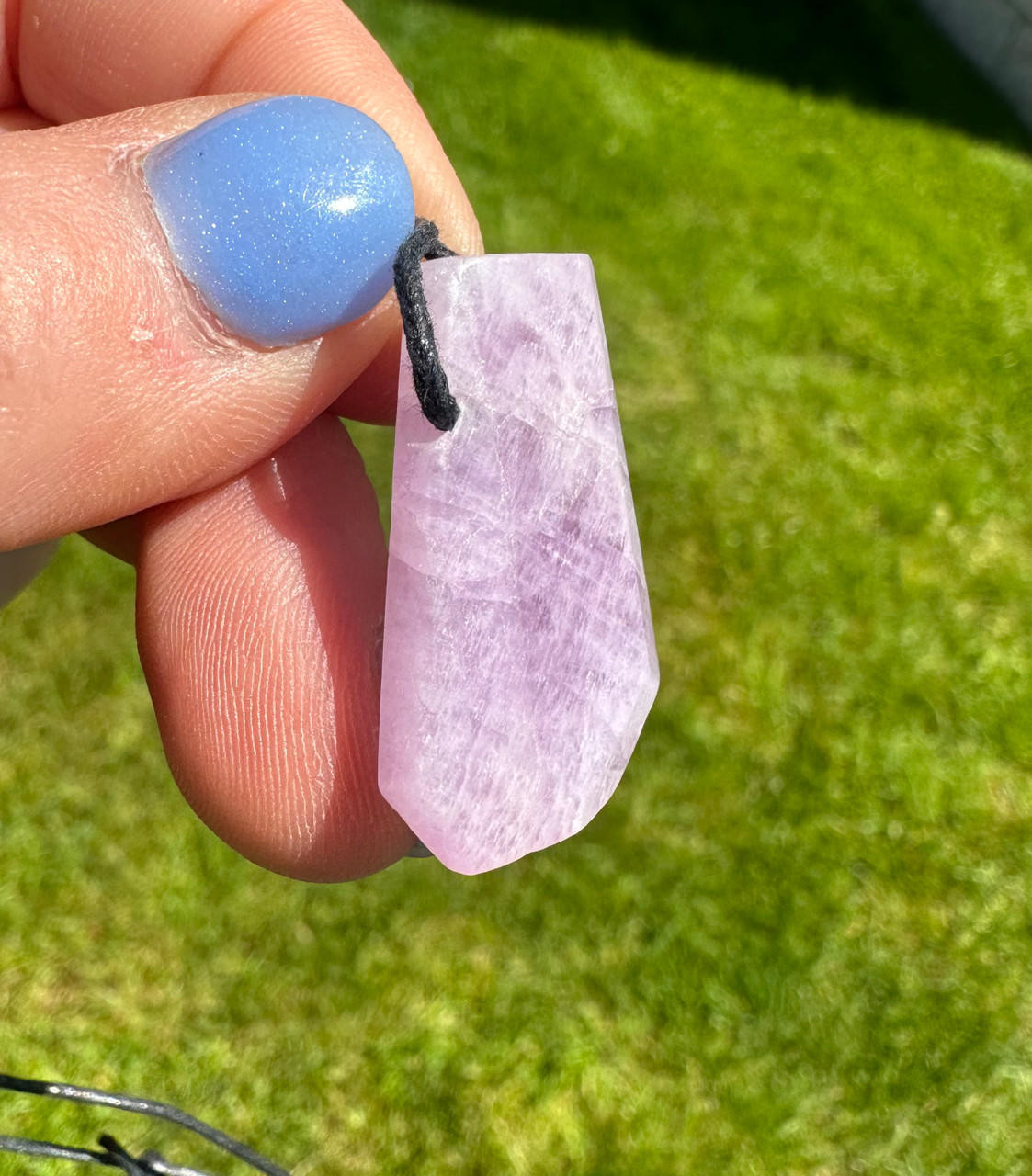 Kunzite Coffin Shaped Pendant on Cord | New Moon Beginnings