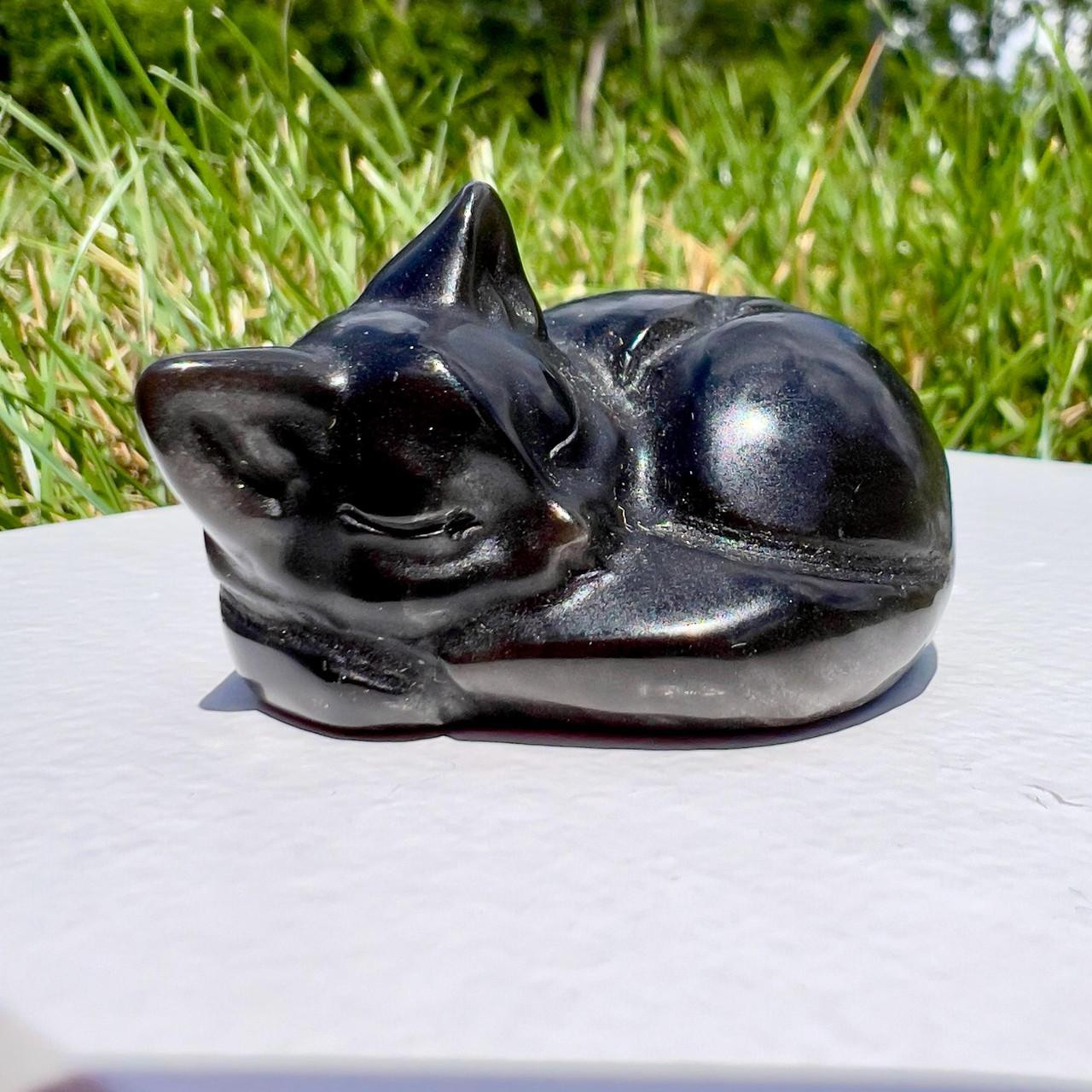 Black Obsidian Crystal Cat, Sleeping Cat | New Moon Beginnings