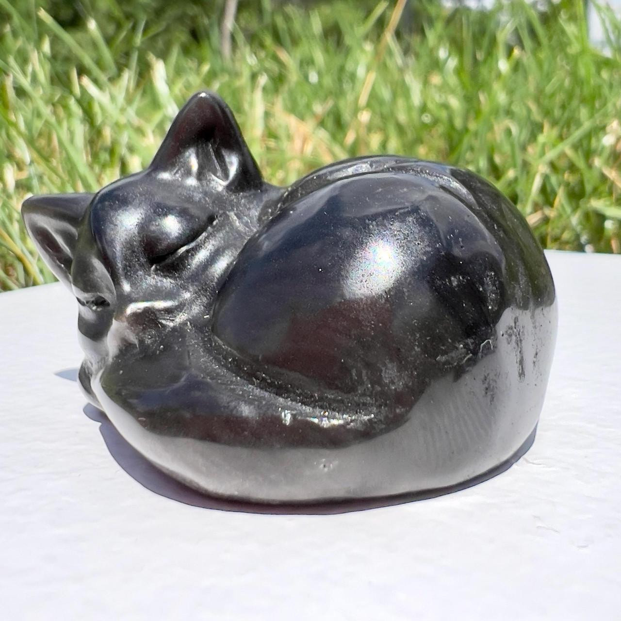 Black Obsidian Crystal Cat, Sleeping Cat | New Moon Beginnings