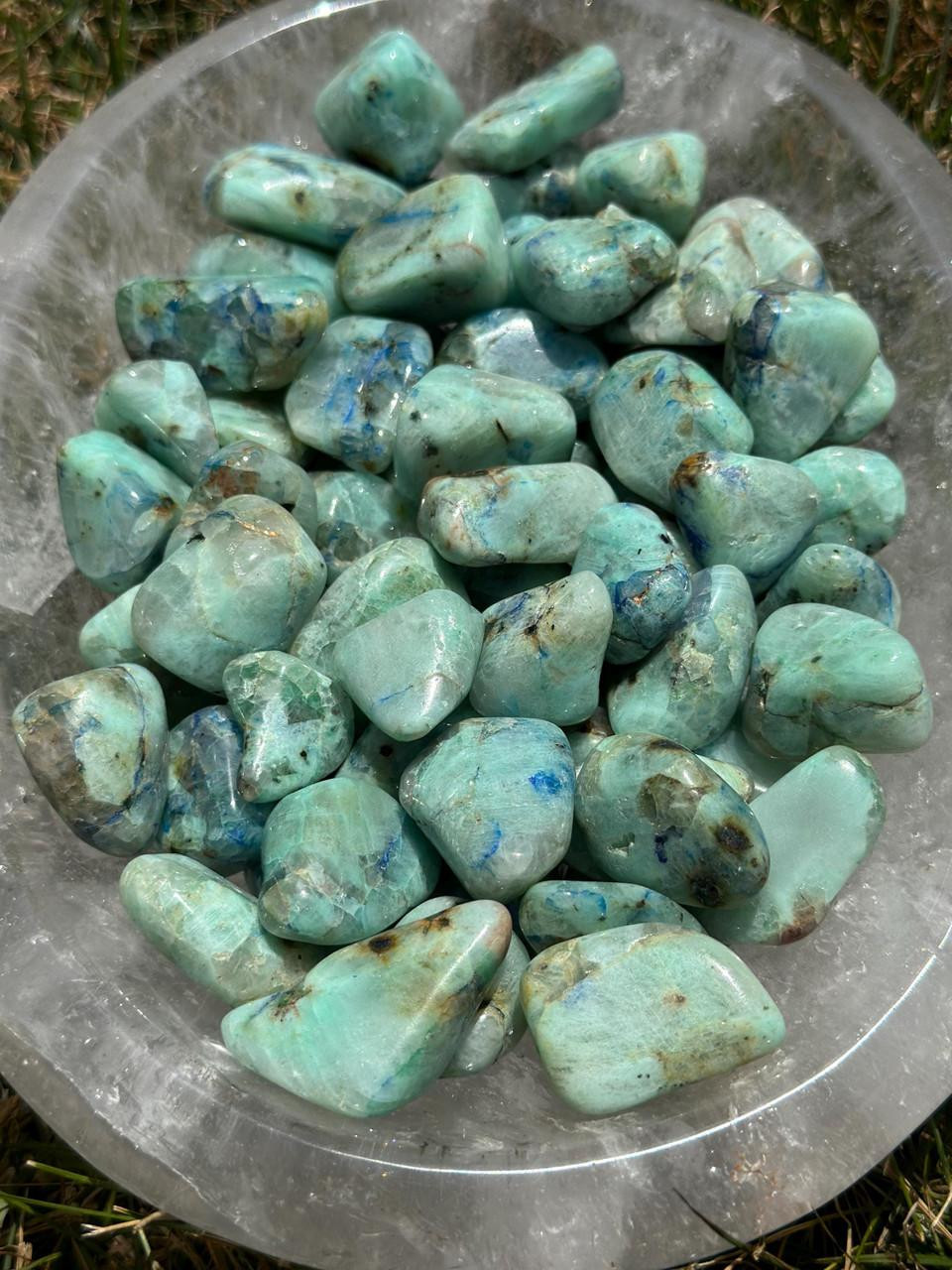 Azurite with Green Moonstone Tumbled Stone | New Moon Beginnings