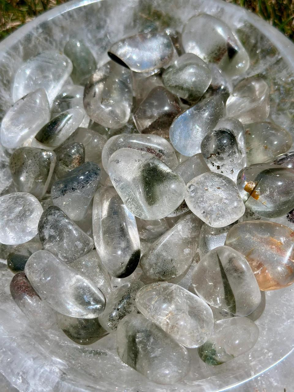 Chlorite included Quartz Tumbled Stone. Polished Chlorite Quartz ...