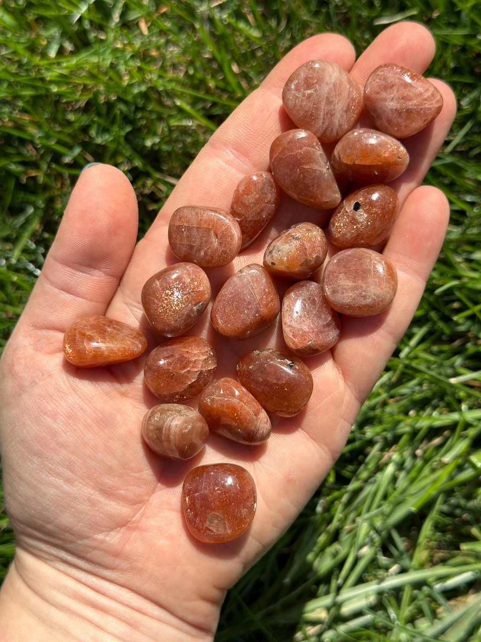 Sunstone Tumbled Stone - Grade AAA Flashy Polished Sunstone Crystal ...