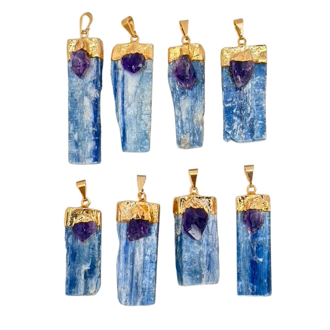 Raw Blue Kyanite & Amethyst Pendant | New Moon Beginnings