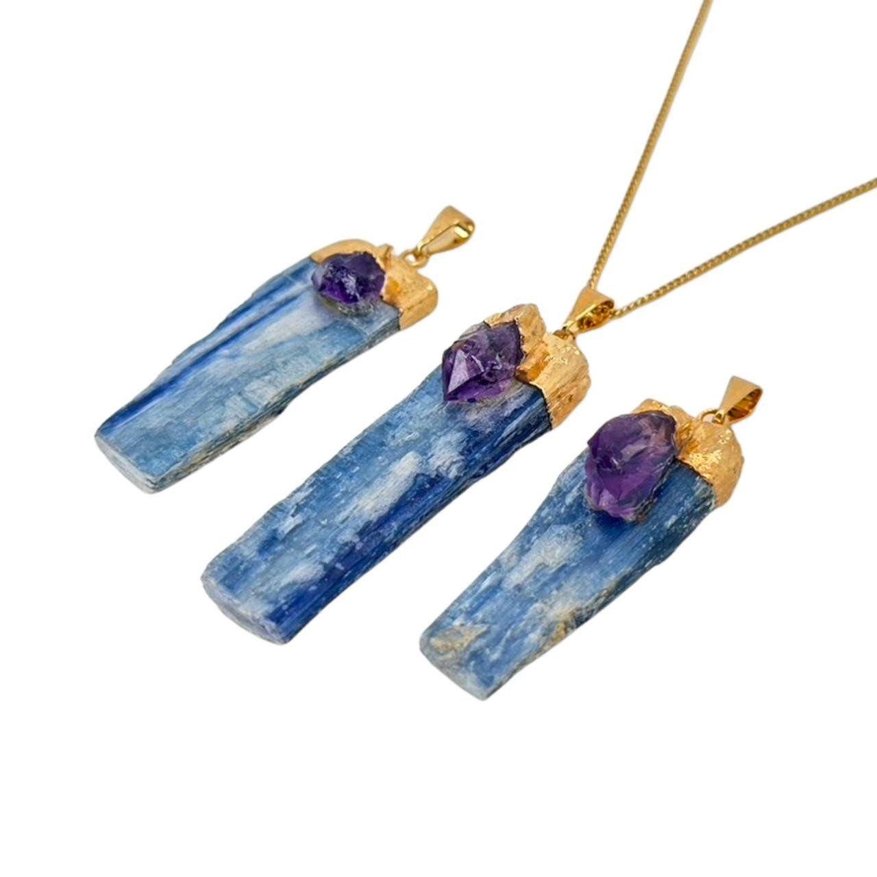 Raw Blue Kyanite & Amethyst Pendant | New Moon Beginnings