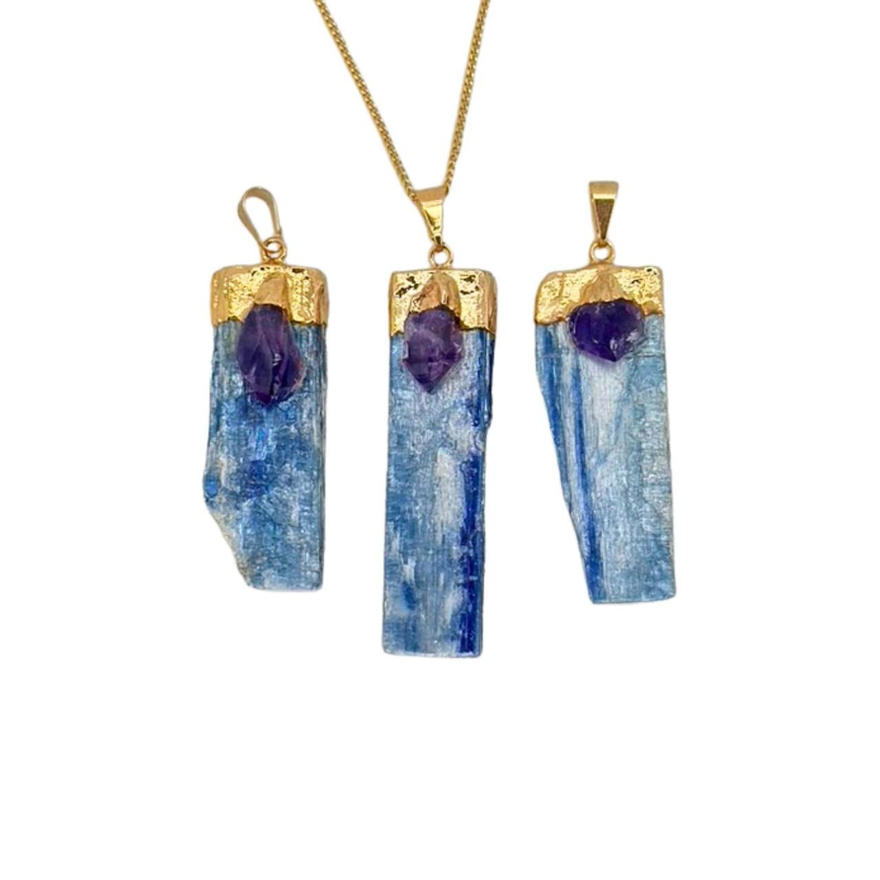 Raw Blue Kyanite & Amethyst Pendant | New Moon Beginnings