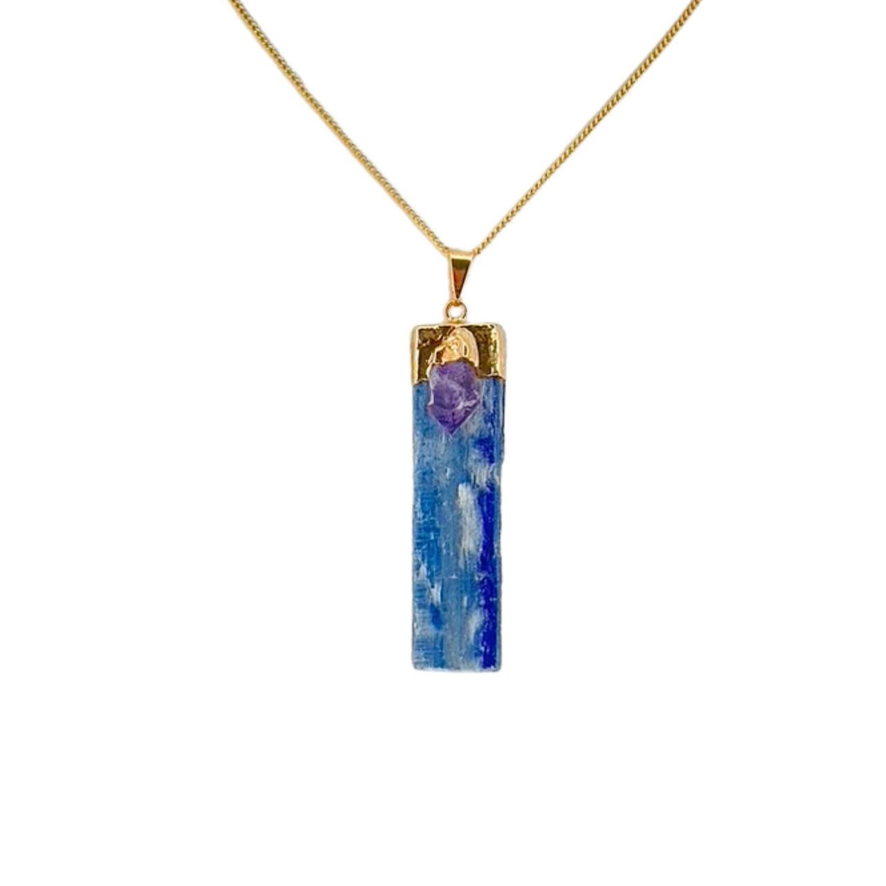 Raw Blue Kyanite & Amethyst Pendant | New Moon Beginnings