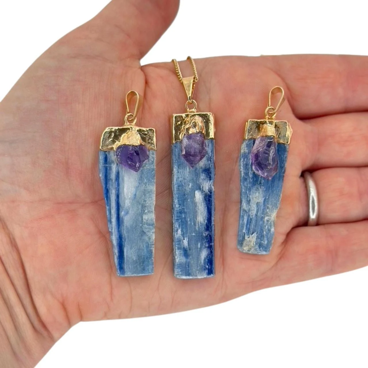 Raw Blue Kyanite & Amethyst Pendant | New Moon Beginnings