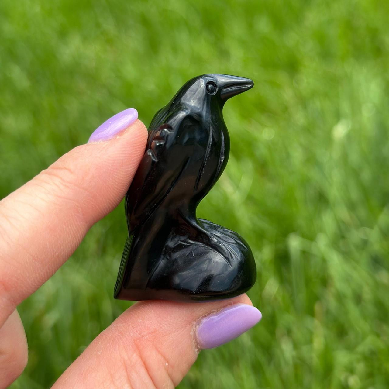 Black Obsidian Raven - Polished Stone Figurine | New Moon Beginnings