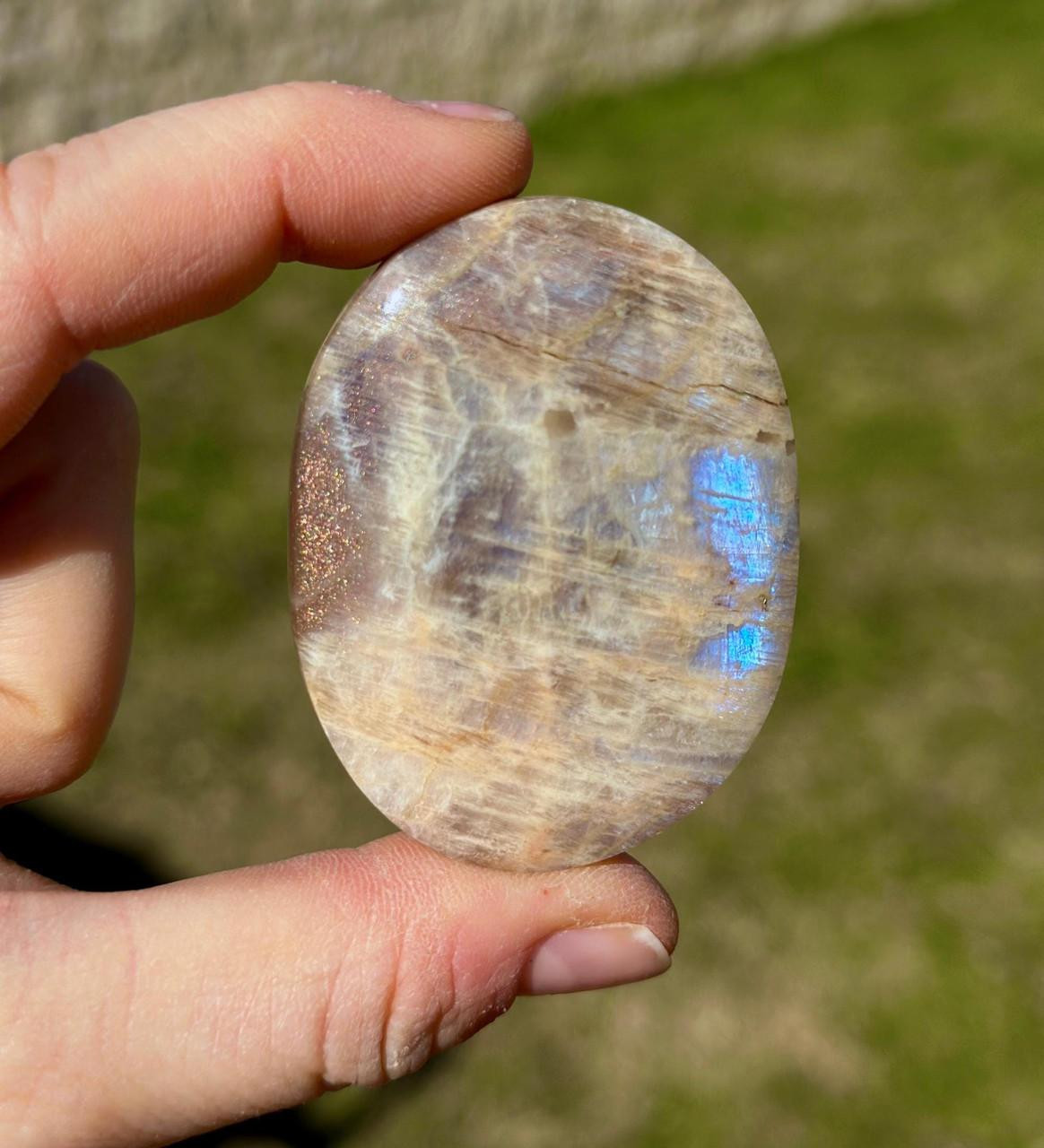Yin Yang Moonstone Palm Stone (Sunstone & Moonstone) - New Moon ...