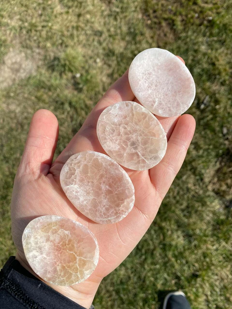 Strawberry Calcite Worry Stone - Polished Stone Oval | New Moon Beginnings