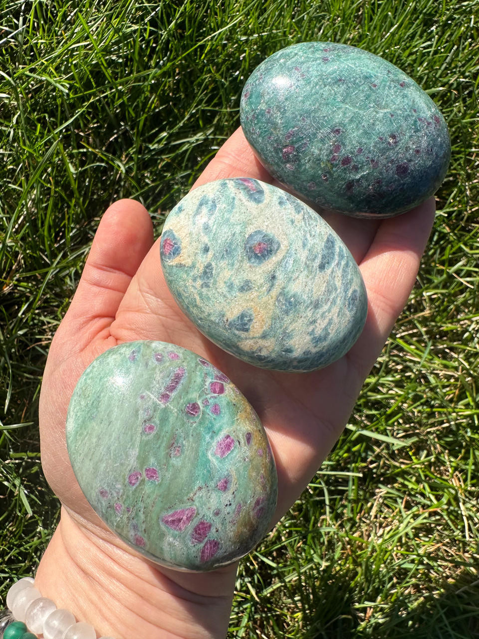 Ruby in Fuchsite Palm Stone - Polished Stone Oval | New Moon Beginnings