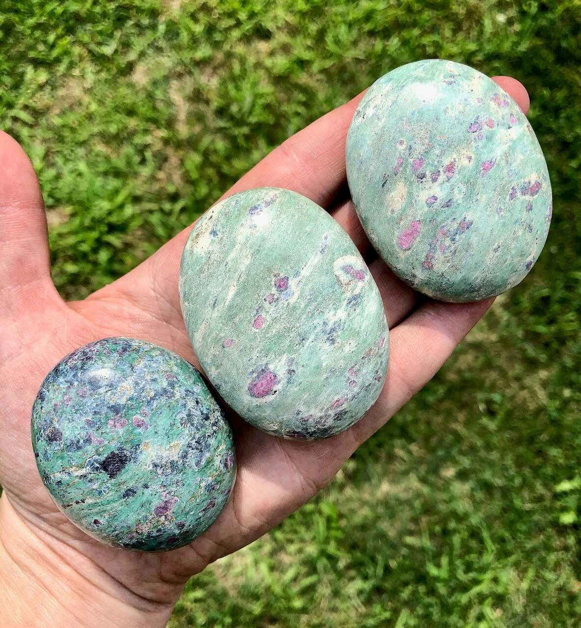 Ruby in Fuchsite Palm Stone - Polished Stone Oval | New Moon Beginnings