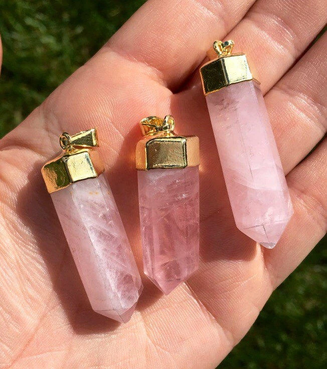 Rose Quartz Polished Point Pendant (Gold color) | New Moon Beginnings