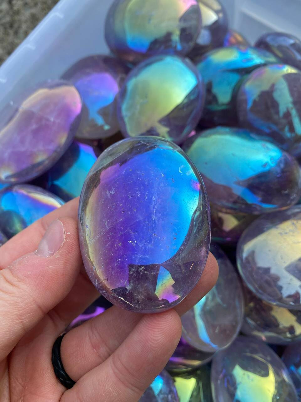 Angel Aura Amethyst Crystal Palm Stone | New Moon Beginnings