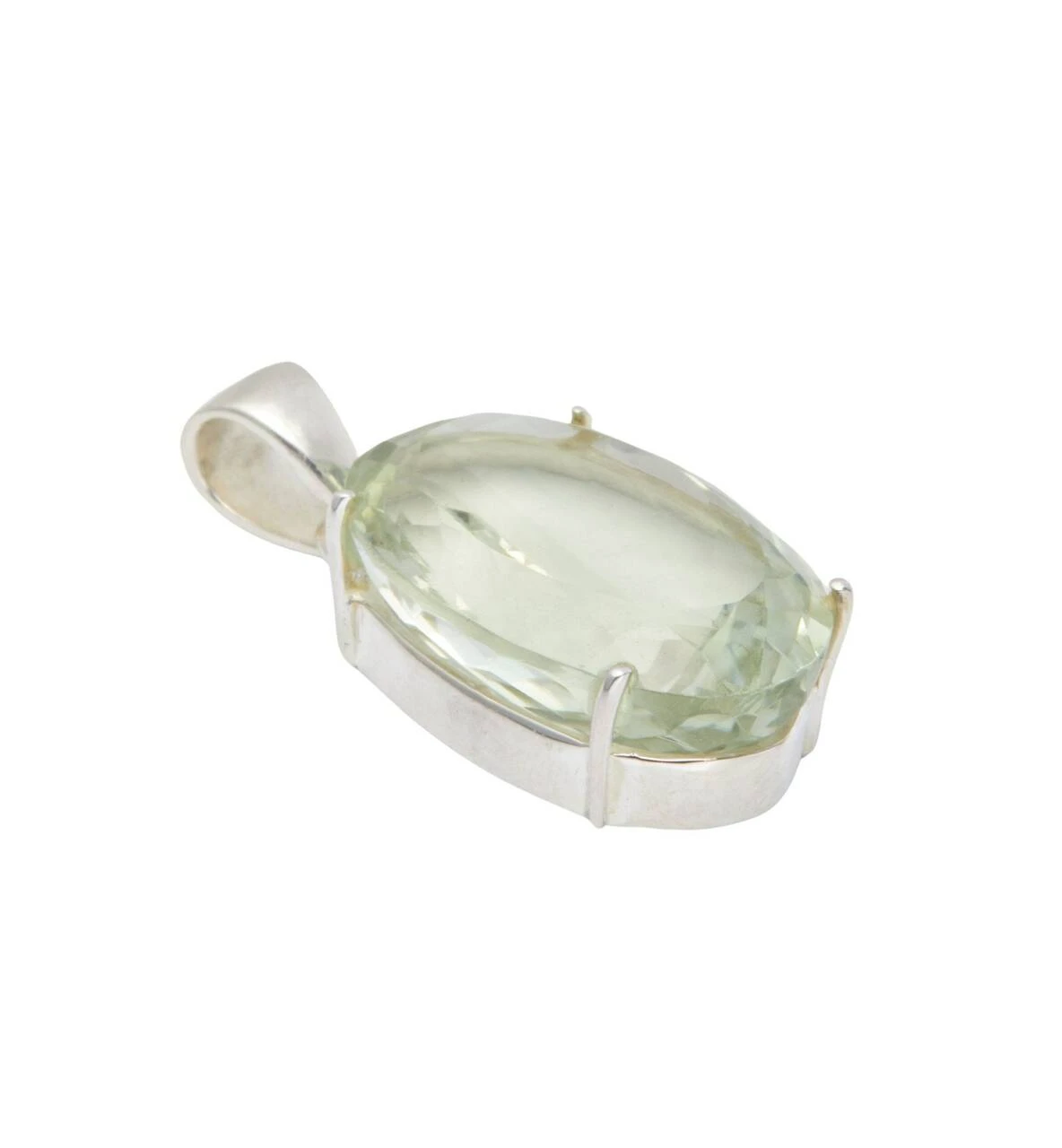 Prasiolite Pendant (Green Amethyst) - Sterling Silver - Polished Oval ...