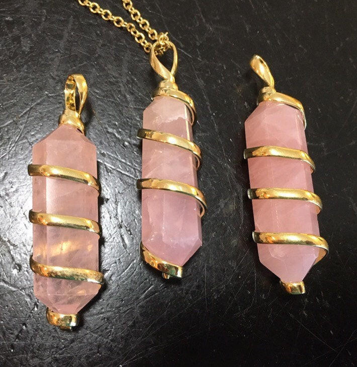 Polished Rose Quartz Point Pendant with Spiral | New Moon Beginnings