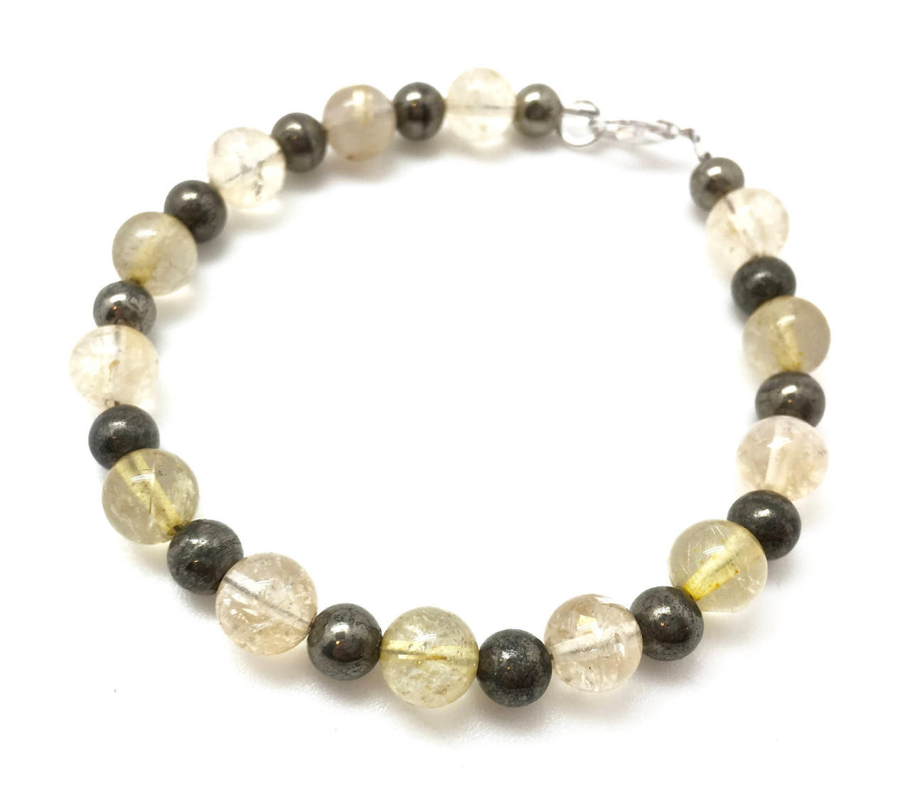 Solar Plexus Chakra Clasp Bracelet 6mm 8mm Beads Citrine Pyrite Rutilated Quartz New Moon Beginnings