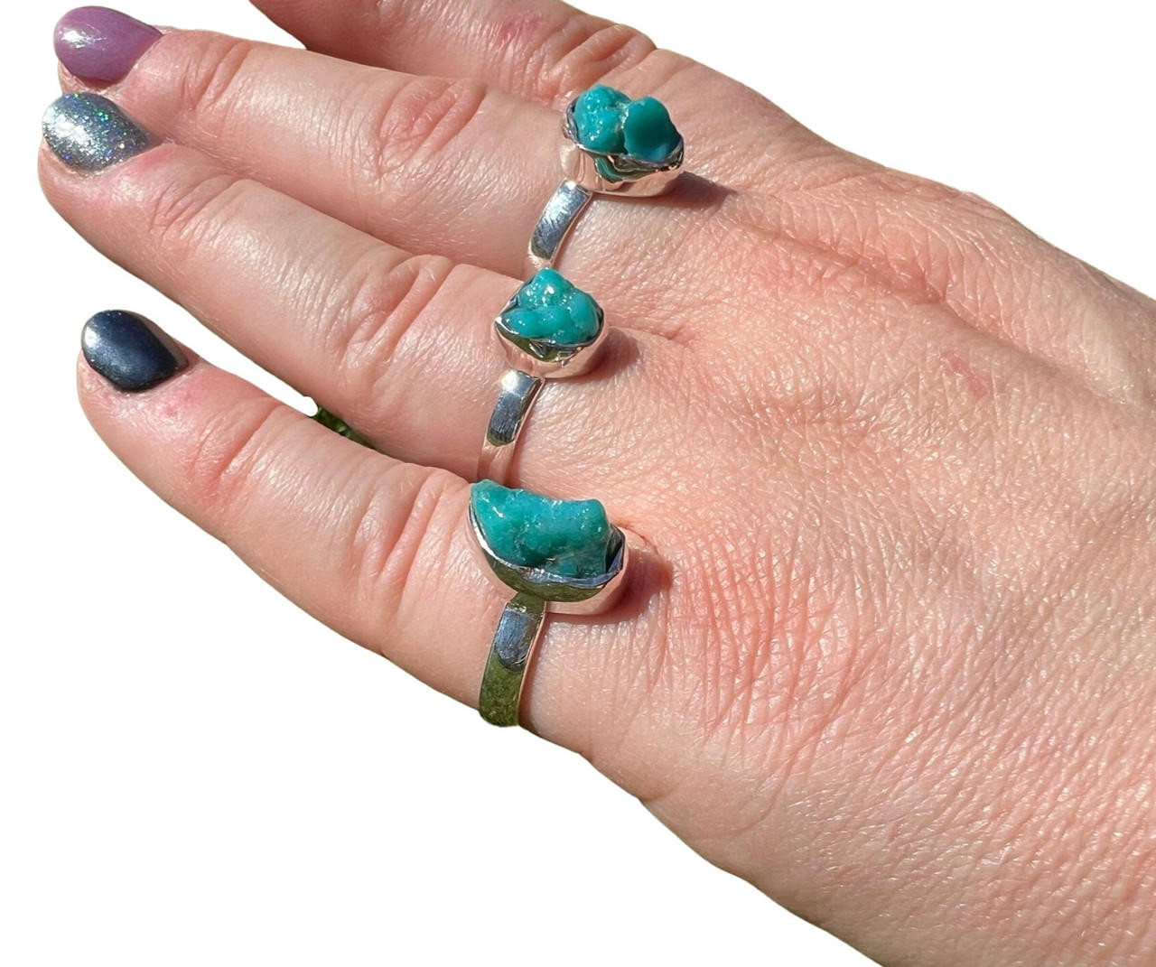 Raw Turquoise Ring in Sterling Silver Bezel Setting | New Moon Beginnings