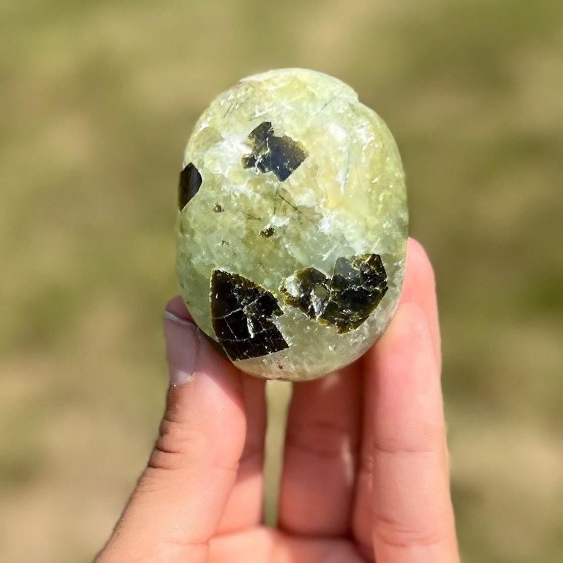 Raw Prehnite Stone with Epidote Inclusions | New Moon Beginnings