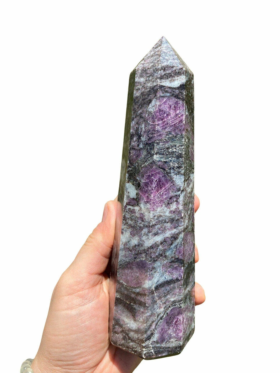 Astrophyllite & Garnet Tower - Polished Crystal Point | New Moon Beginnings