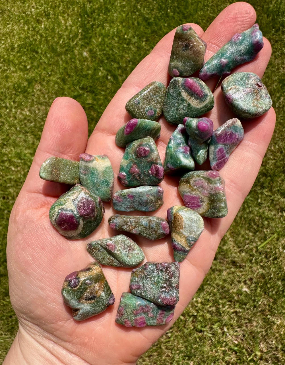 Ruby in Fuchsite Palm Stone - Polished Stone Oval | New Moon Beginnings