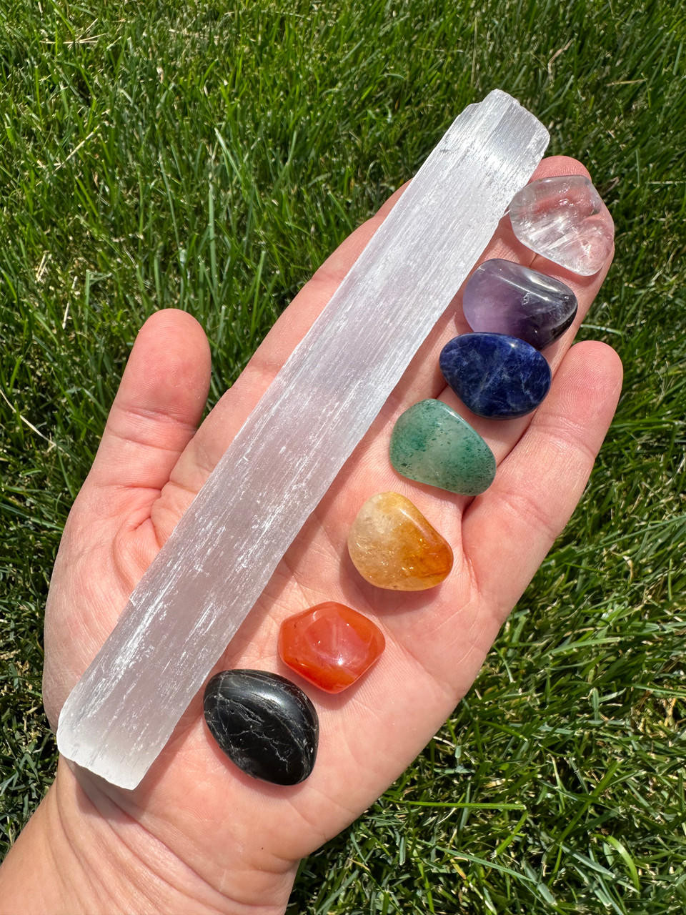 7 chakra Stone Set with Selenite Wand | New Moon Beginnings