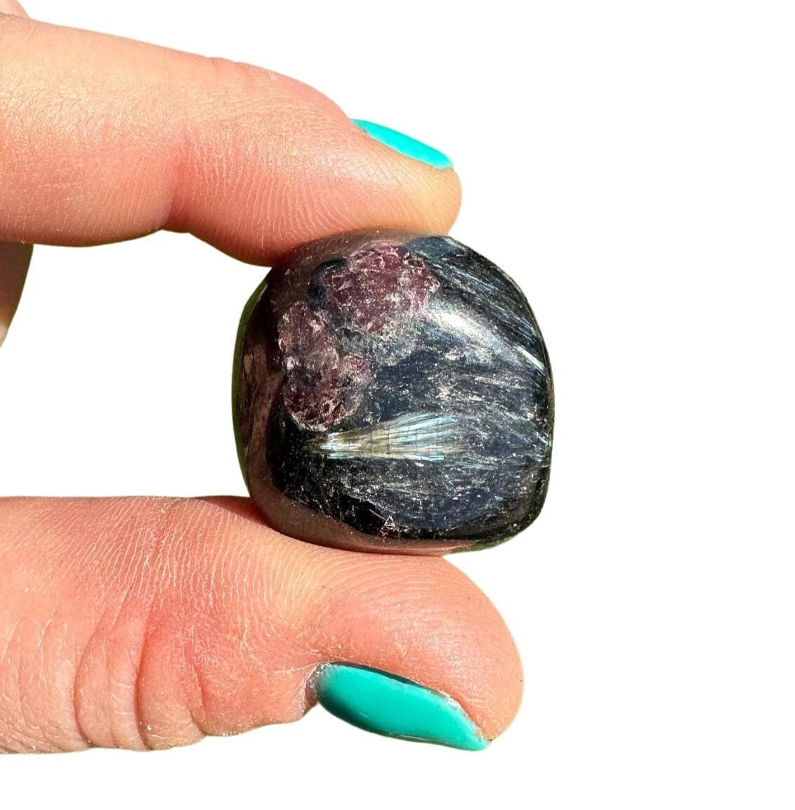 Arfvedsonite and Garnet Tumbled Stone | New Moon Beginnings