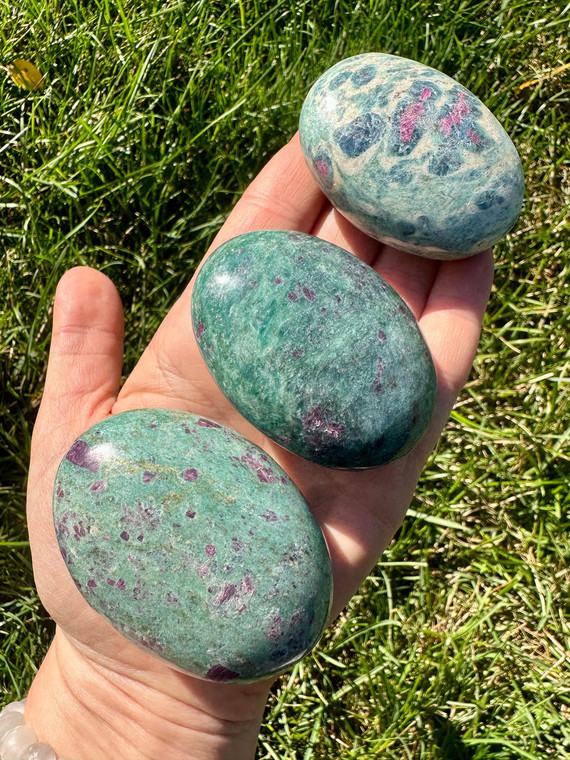 Ruby in Fuchsite Palm Stone - Polished Stone Oval | New Moon Beginnings