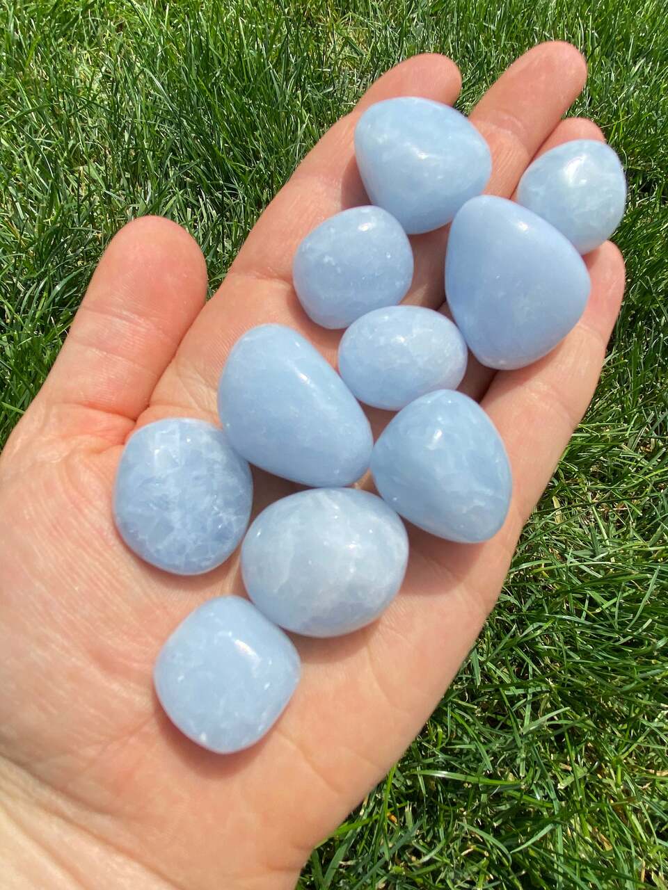 Tumbled Blue Calcite - Blue Calcite Tumbled Stone | New Moon Beginnings
