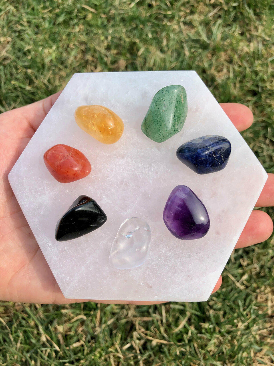 Hexagon Selenite Chakra Crystal Set | New Moon Beginnings